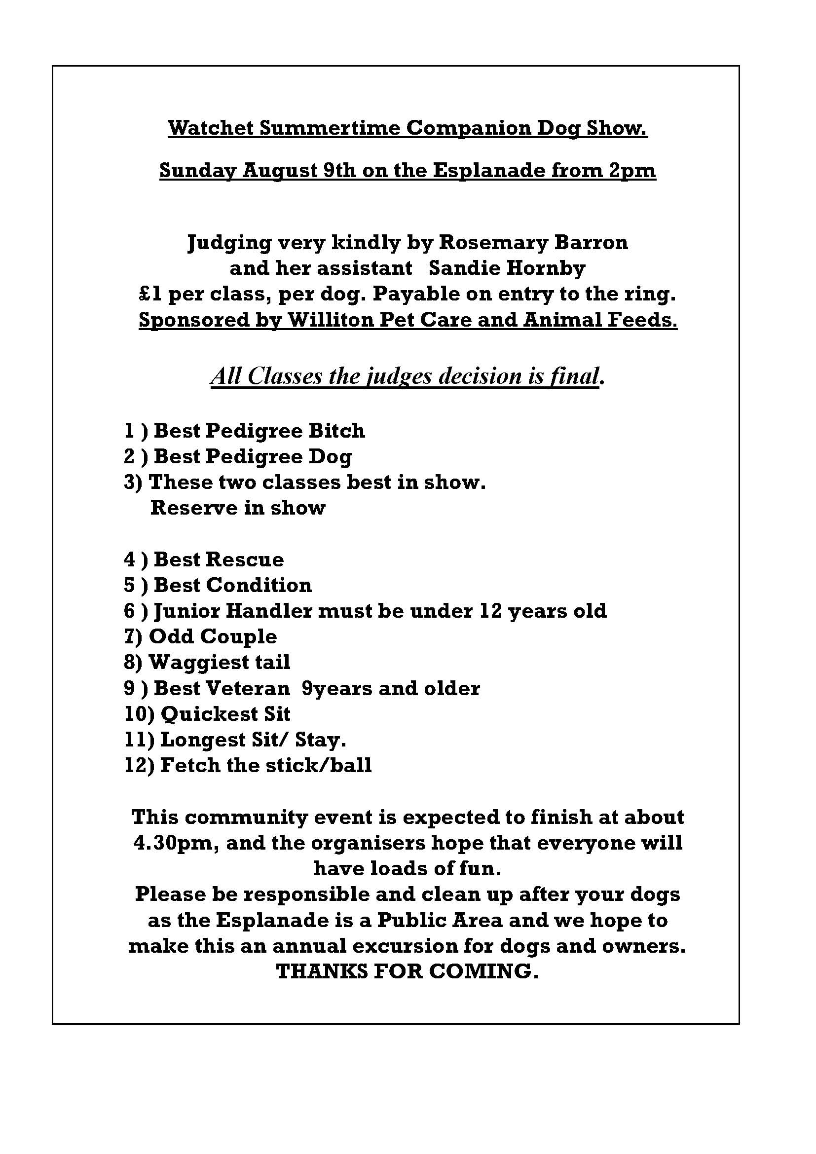 Watchet Summertime Dog Show Sun 9th Aug From 2 Pm watchet-summertime-dog-show-sun-9th-aug-from-2-pm